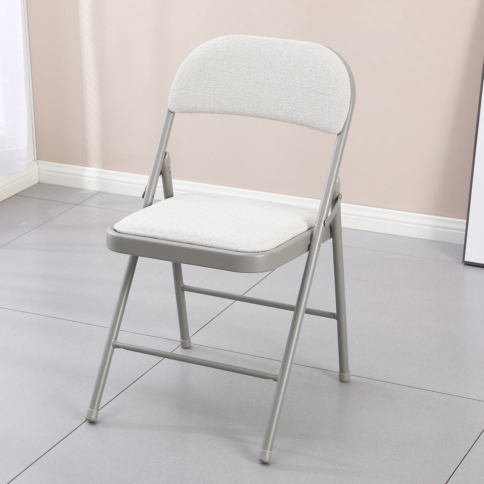 Cream Fabric Padded Folding Chair with Grey Frame